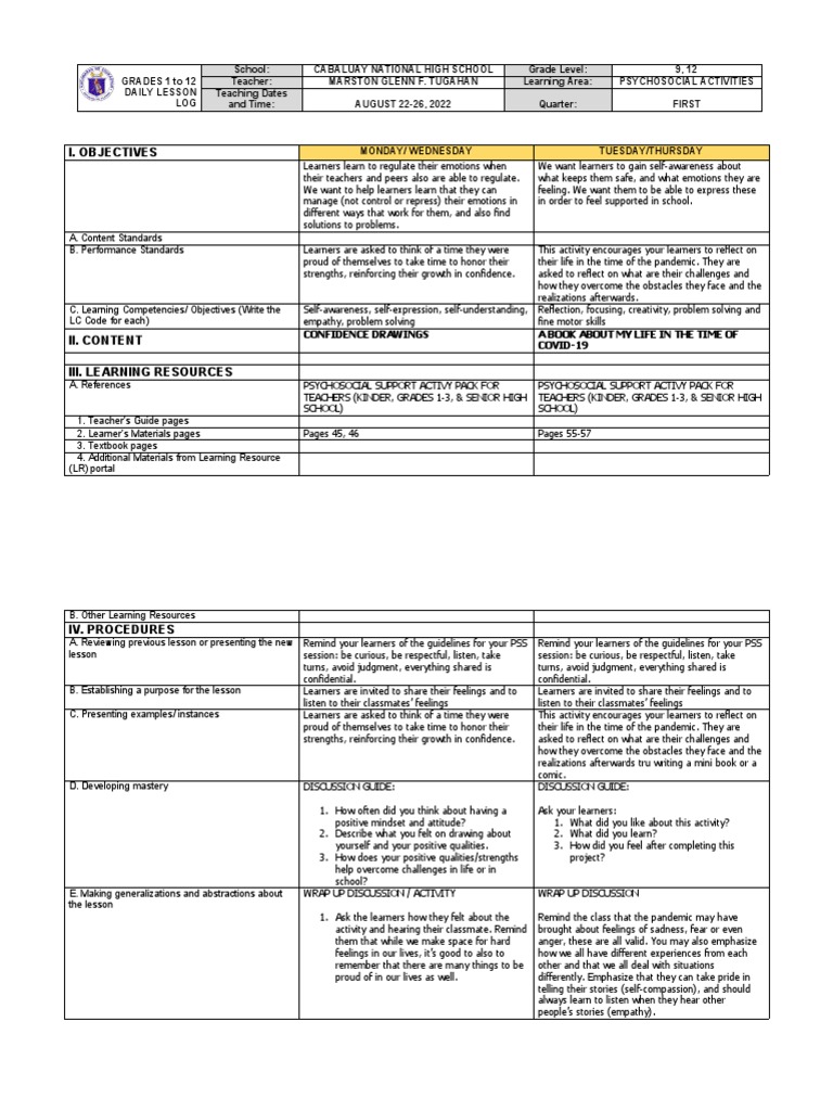 DLL MATH Grade 9,12 | PDF | Learning | Teachers
