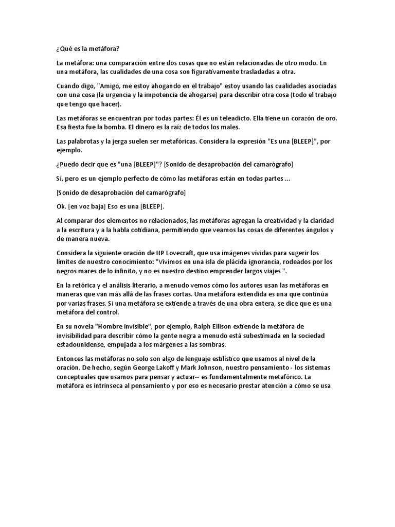 Qué Es La Metáfora | PDF | Metáfora | Cognición