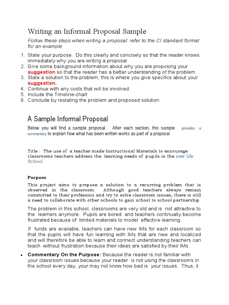 Writing An Informal Proposal Sample | PDF | Teachers | Learning