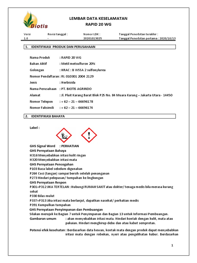 025 MSDS Rapid-20-WG GHS | PDF