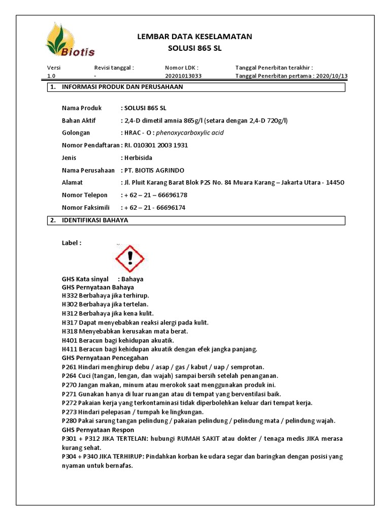 033 MSDS Solusi-865-Sl GHS | PDF | Pengembangan Diri
