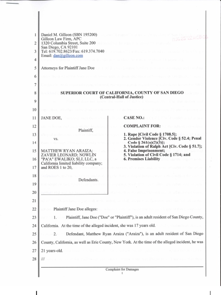 Jane Doe Lawsuit Filed Against Matt Araiza, S, Zavier Leonard and ...