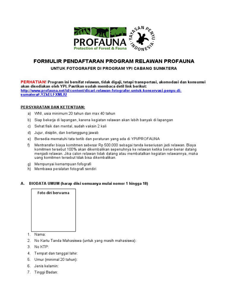 2021 Formulir Relawan Fotografer Penyu | PDF | Karier & Perkembangan