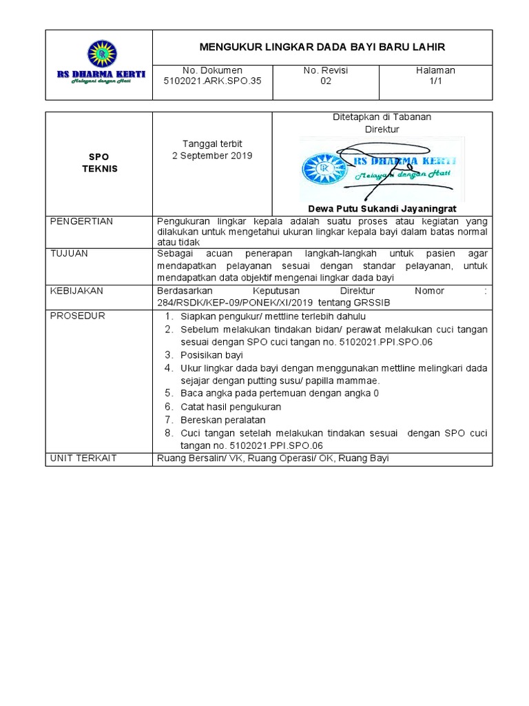 Spo Mengukur Lingkar Dada Bayi Baru Lahir | PDF