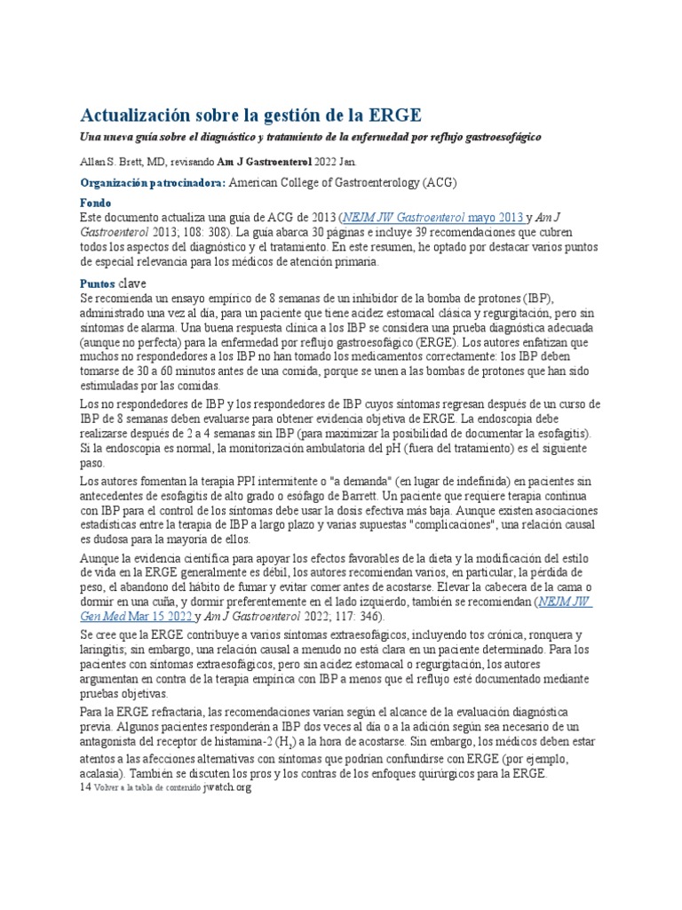 Actualización Sobre La Gestión de La ERGE | PDF | La enfermedad por reflujo gastroesofágico ...