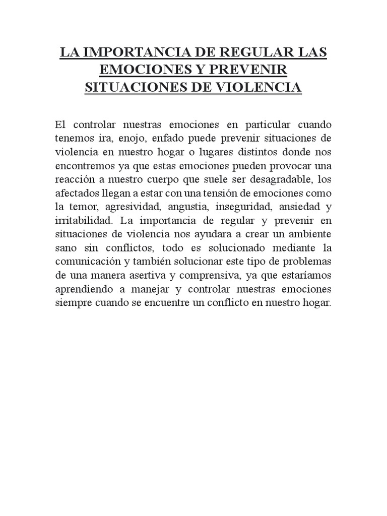La Importancia de Regular Las Emociones y Prevenir Situaciones de ...