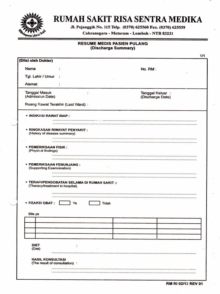 Resume Medis Pasien Pulang | PDF