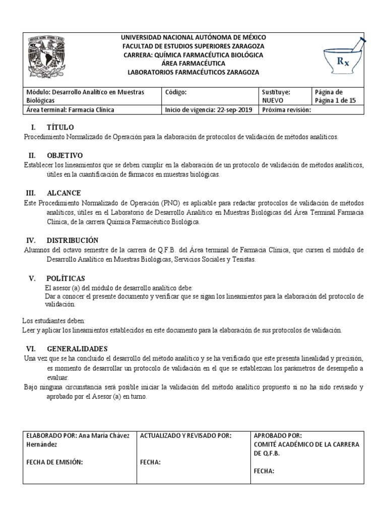 PNO Protocolo Validación Final | PDF | Farmacia | Farmacéutico