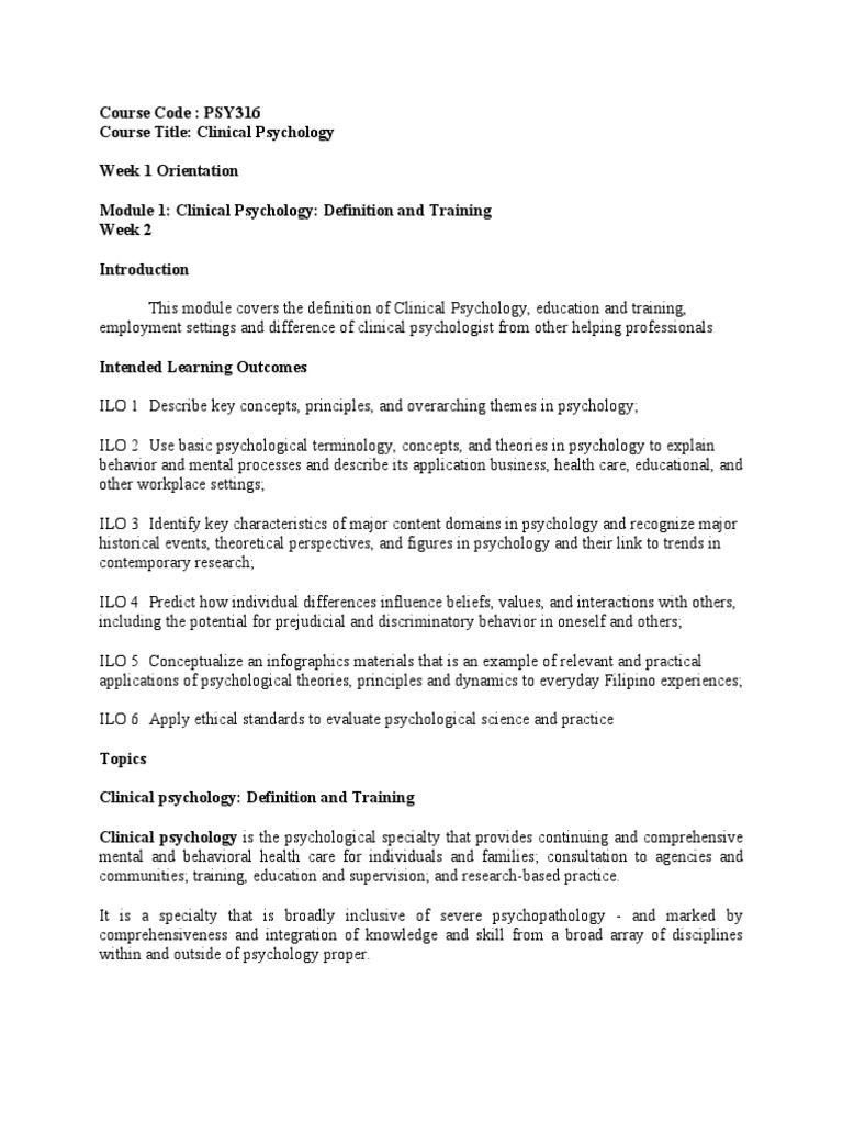 PSY316-Week-2-MODULE-1-Clinical Psychology | PDF | Psychotherapy ...