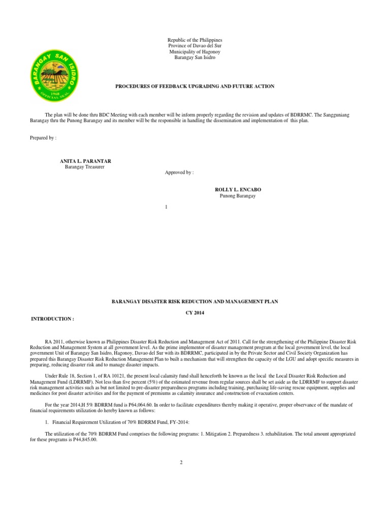 Bdrrm Plan 2014 | PDF | Emergency Management | Emergency