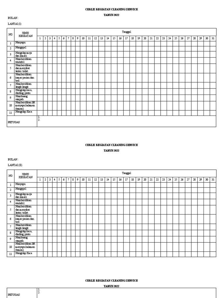 Ceklis Kegiatan Cleaning 2022 | PDF