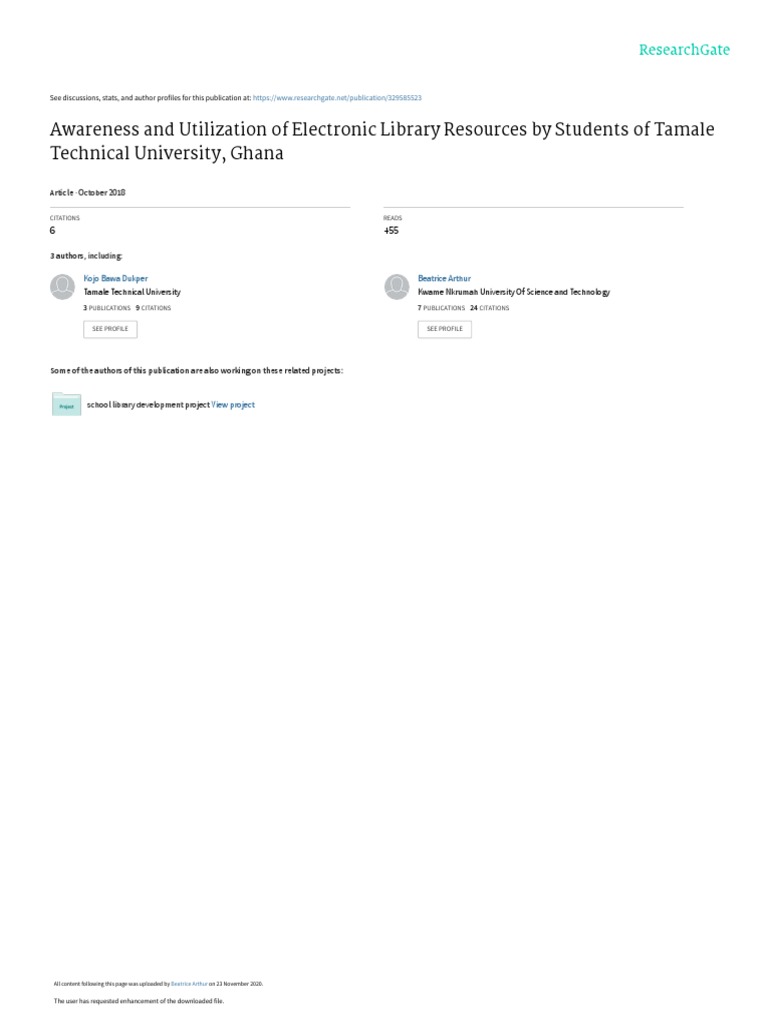 Electronic Library Resource Awareness in Ghana | PDF | Libraries ...