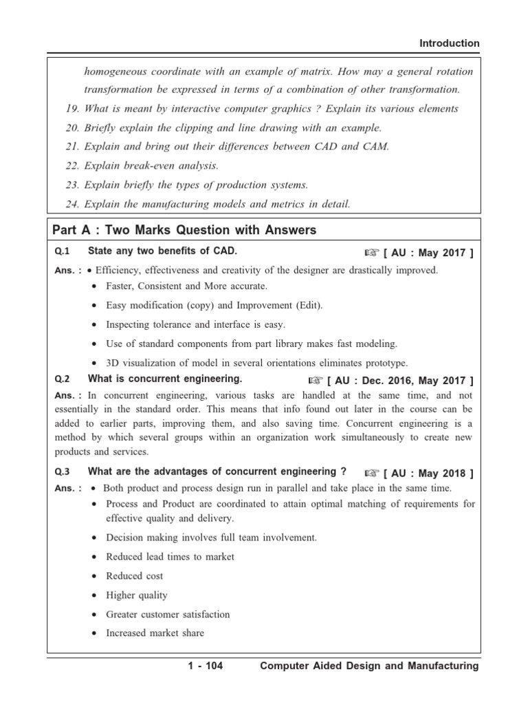 Part A: Two Marks Question With Answers | PDF | Computer Aided Design ...