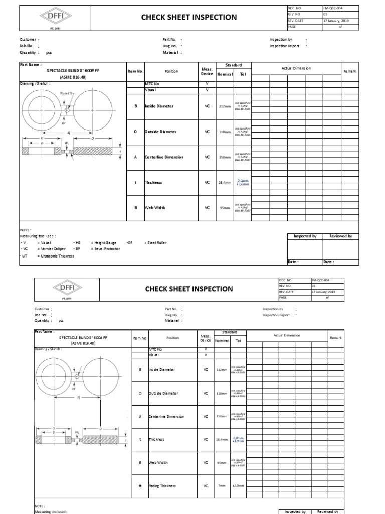 Spectacle Blind 8-600 FF | PDF | Metrology