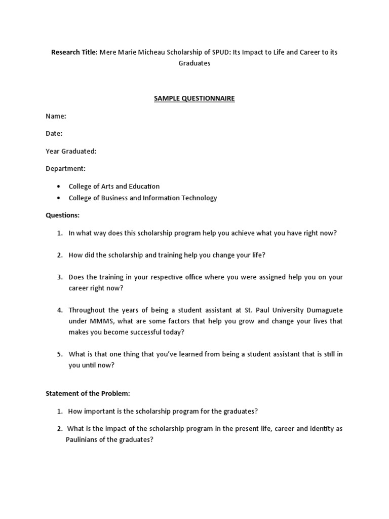 Impact of Mere Marie Micheau Scholarship | PDF