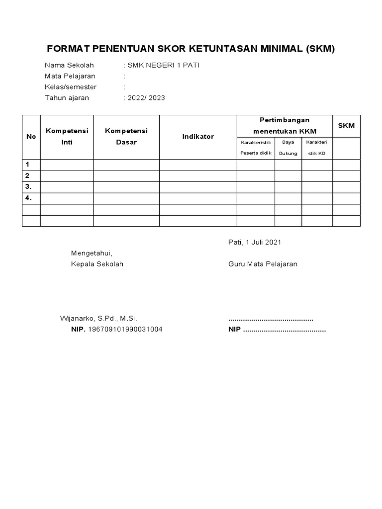 Form Penentuan SKM 2022-2023 | PDF
