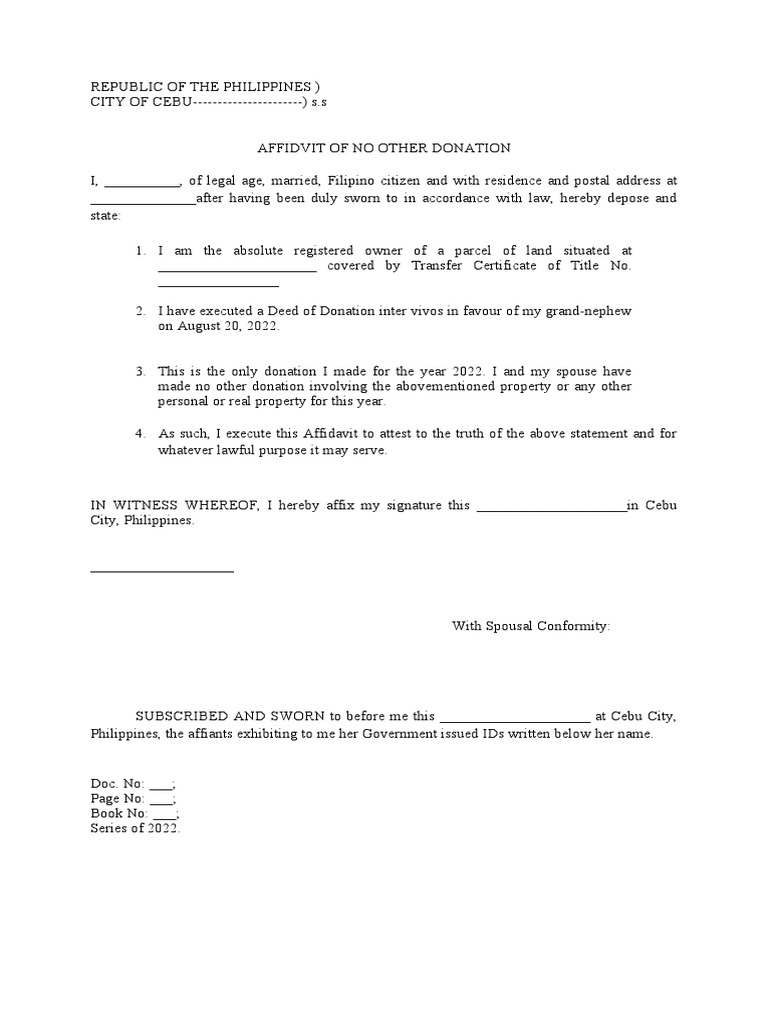 Affidavit of No Other Donation= Draft | PDF