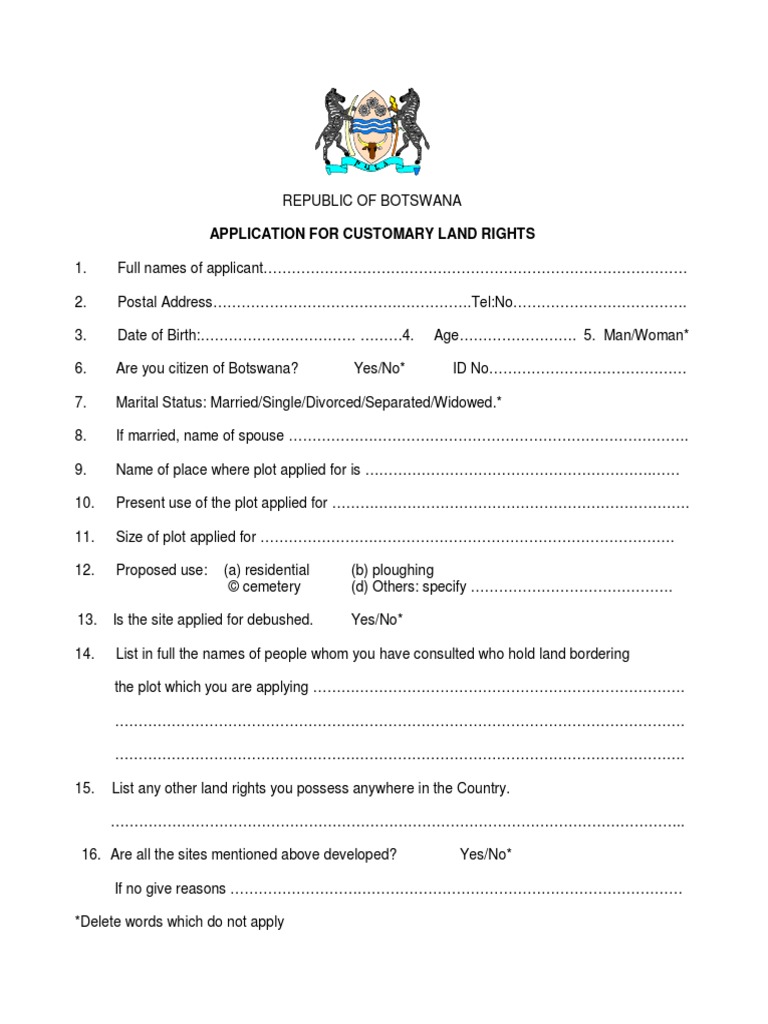 (MLH) .Land Application Form - Customary Land Rights | PDF | Social ...