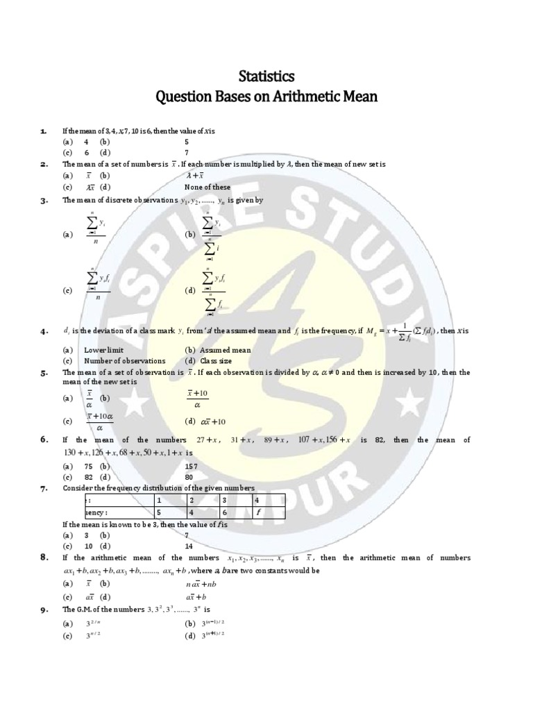 Nimcet Math Practice Set | PDF | Mean | Speed