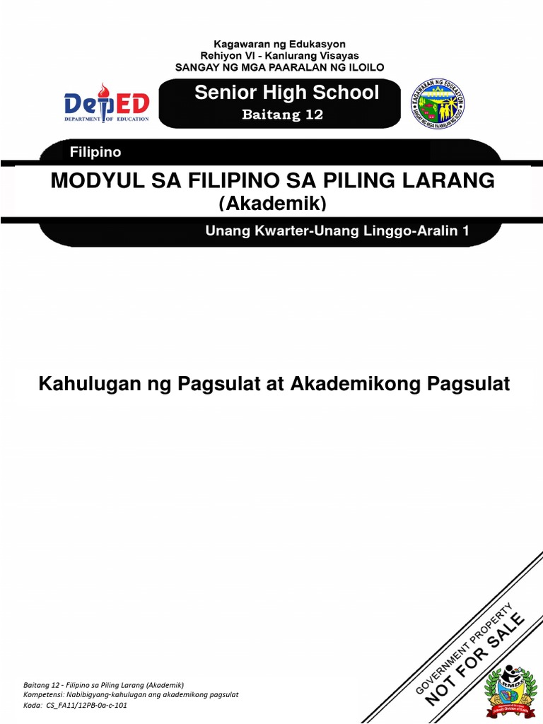 FIL 12 Akad Q1 W1 Aralin 1 | PDF