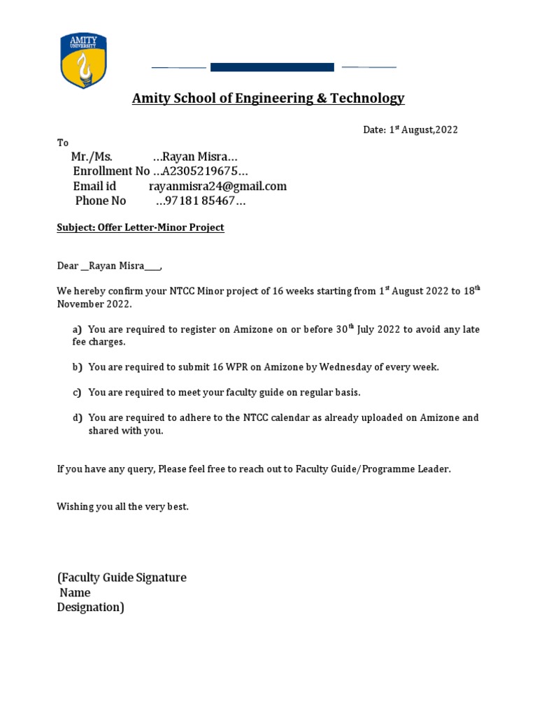 Minor Project - Offer Letter | PDF