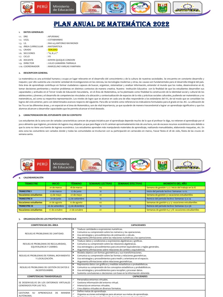 PLAN ANUAL MATEMATICA 3ro | PDF | Ecuaciones | Geometría