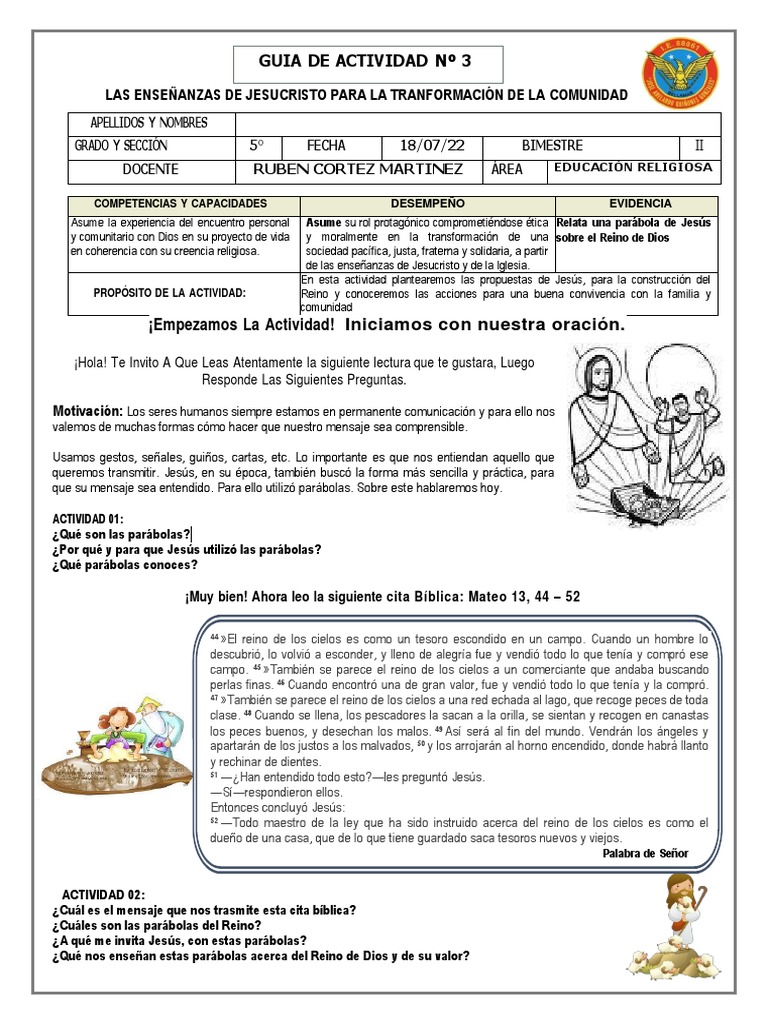 Hojas De Trabajo De Parábolas