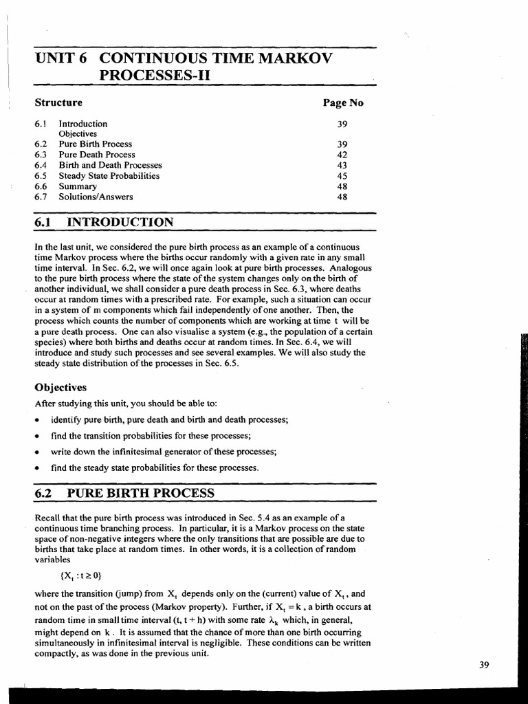 Unit 6 Continuous Time Markov Processes-I1: Structure | PDF | Markov Chain | Radioactive Decay