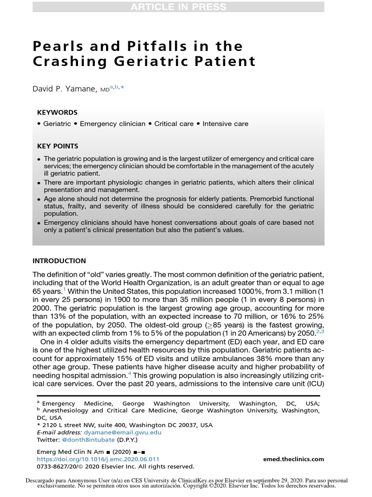 Pearls and Pitfalls in The Crashing Geriatric Patient | PDF ...