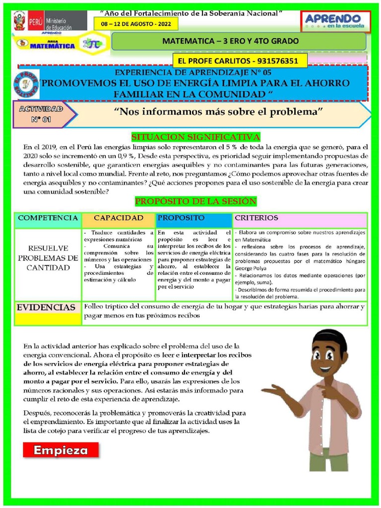 Experiencia de Aprendizaje #05 - Actividad #01 - 3ero y 4to - Matematica - 00001 | PDF