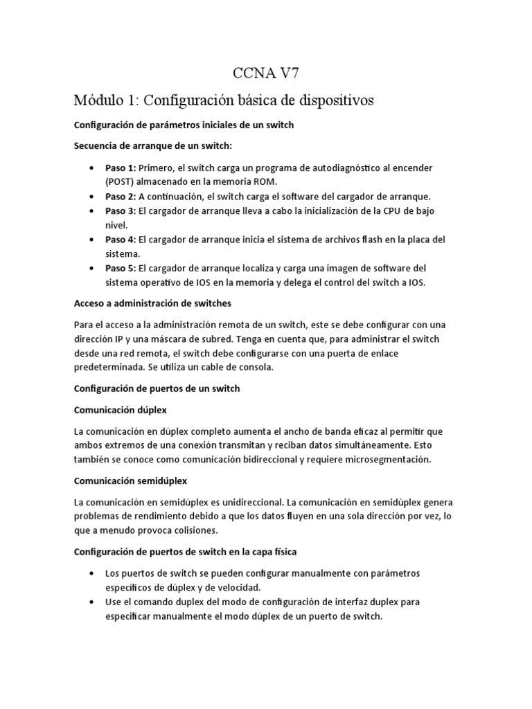 CCNA V7 2 Módulo 1-Configuración Básica de Dispositivos | PDF | Cubierta segura | Yo Pv6