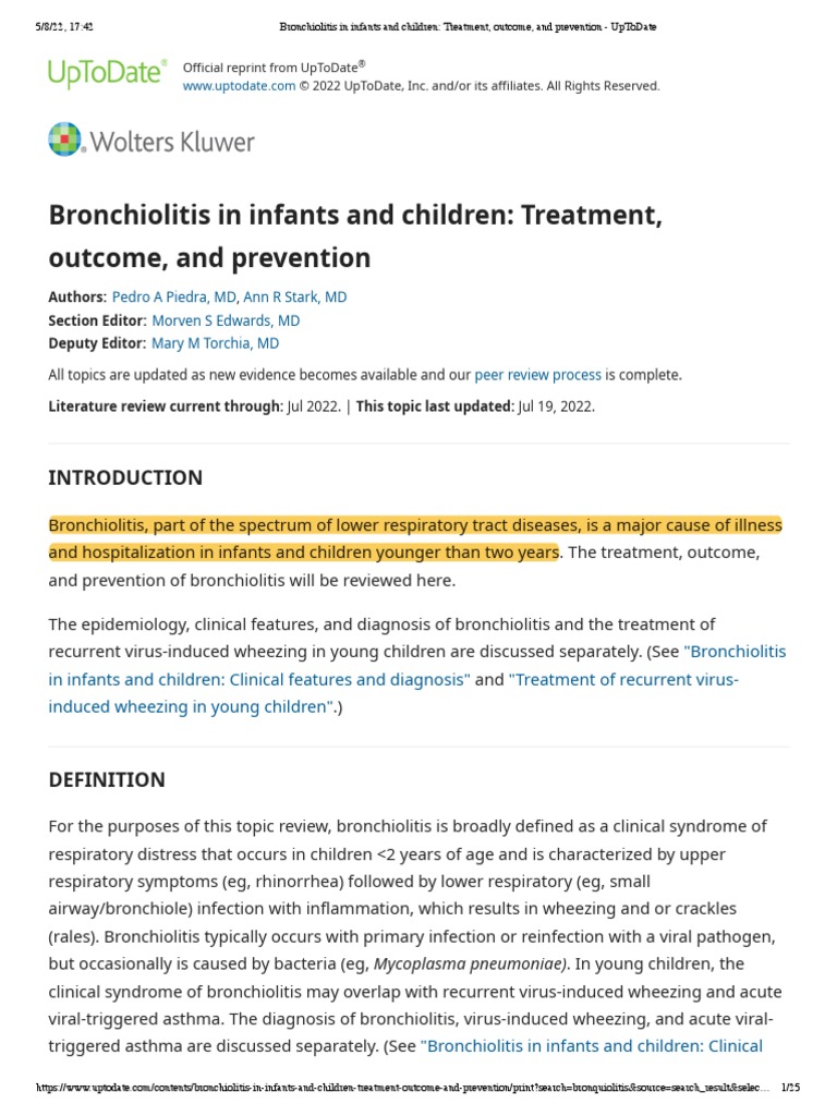 Bronchiolitis in Infants and Children - Treatment, Outcome, and ...