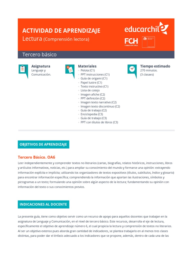 Lenguaje Tercero Ba - Sico - OA 6 | PDF | Evaluación | Aprendizaje