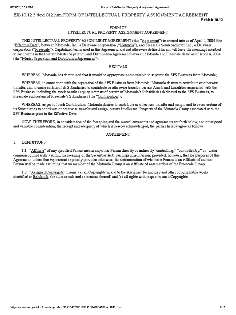 Form of Intellectual Property Assignment Agreement | PDF | Trademark ... Form of Intellectual Property Assignment Agreement | PDF | Trademark ...