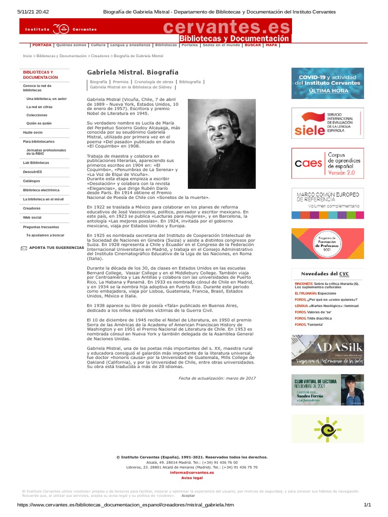 Biografía de Gabriela Mistral - Departamento de Bibliotecas y ...