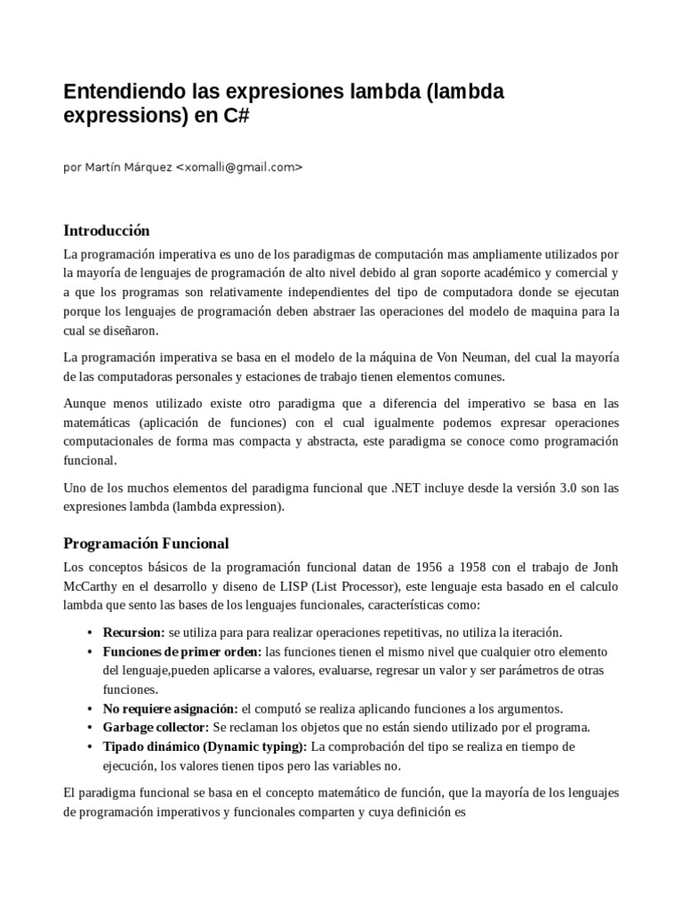 Entendiendo Expresiones Lambda en C# | PDF | Programacion Funcional ...