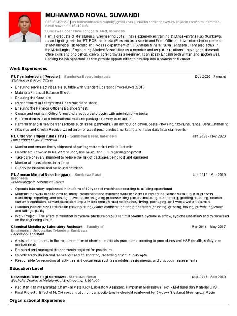 CV Muhammad Noval Suwandi + Lampiran - Compressed | PDF | Metallurgy | Chemistry