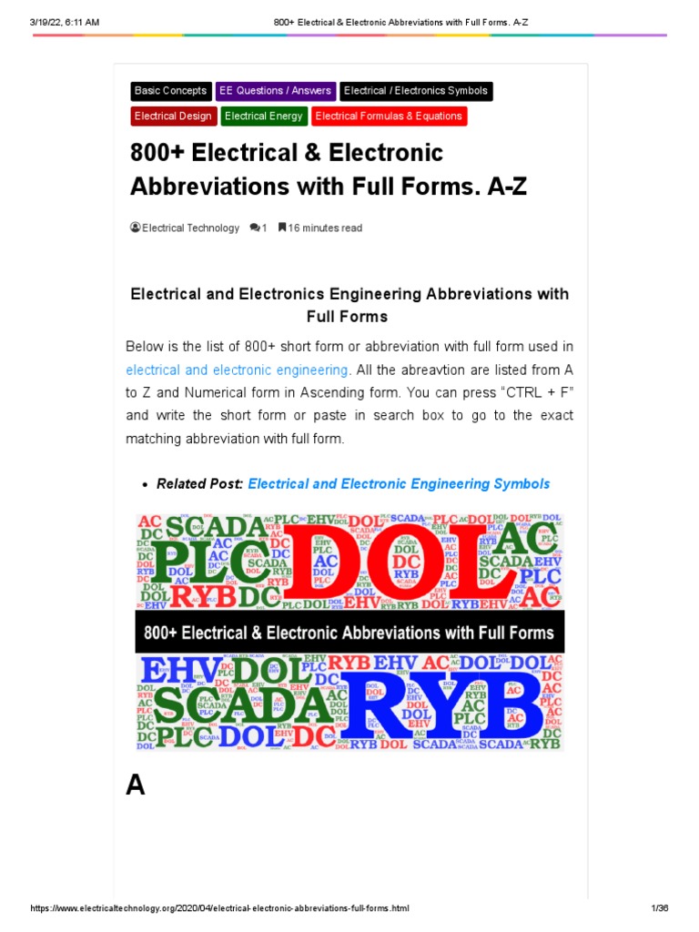 800+ Electrical & Electronic Abbreviations With Full Forms. A-Z | PDF | Switch | Alternating Current