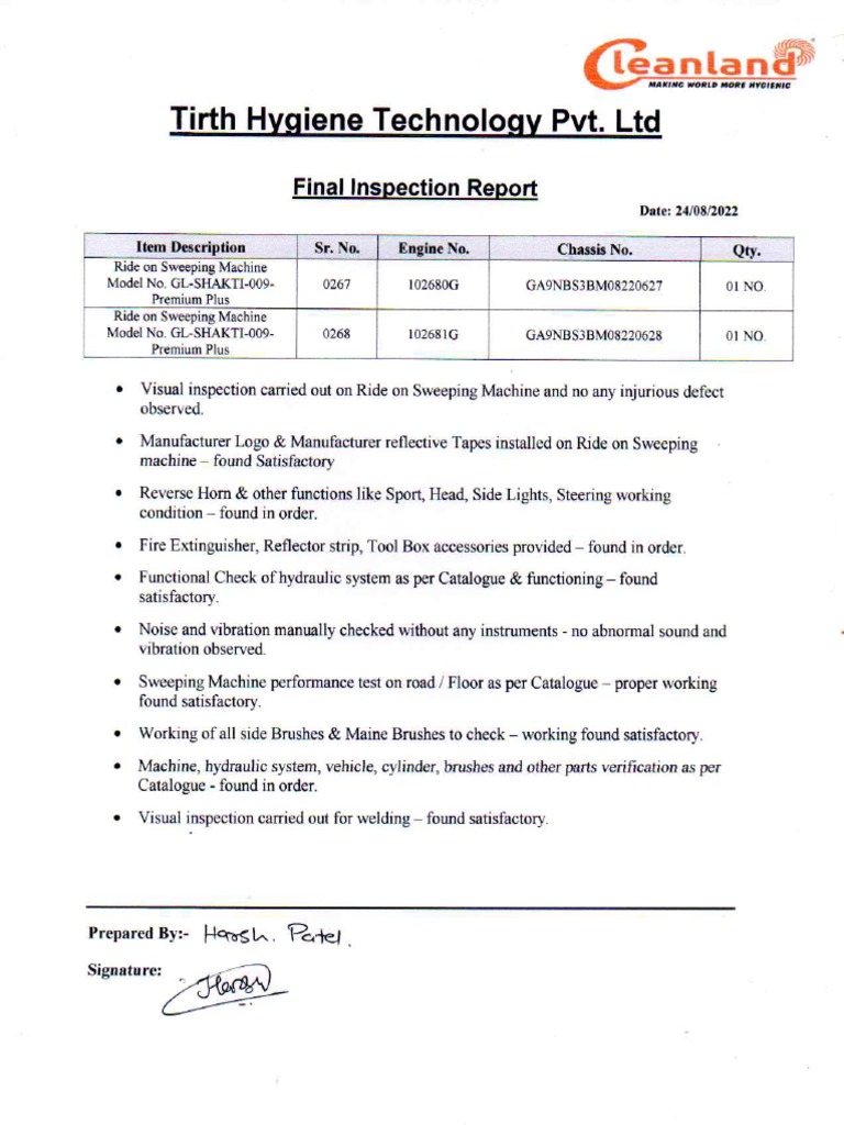 Final Inspection Report | PDF