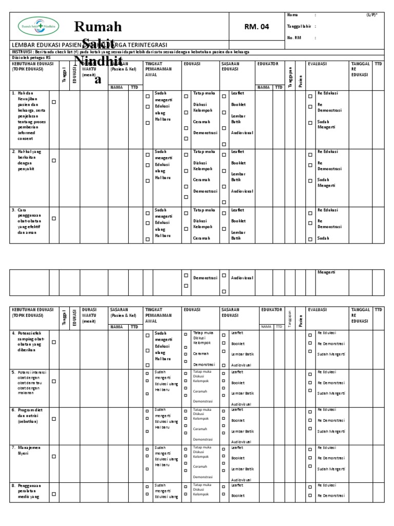 Lembar Edukasi Pasien Dan Keluarga | PDF