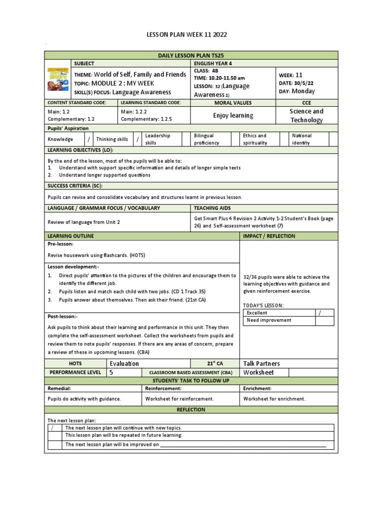 Lesson Plan Week 11 2022 | PDF | Lesson Plan | Teachers