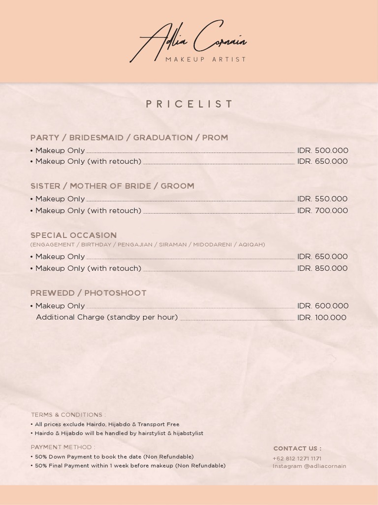 Pricelist Makeup Adlia Cornain | PDF