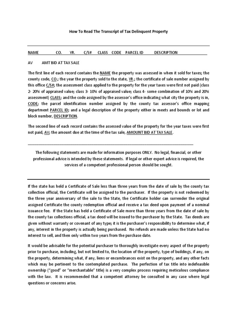 How To Read The Transcript of Tax Delinquent Property | PDF | Deed | Taxes