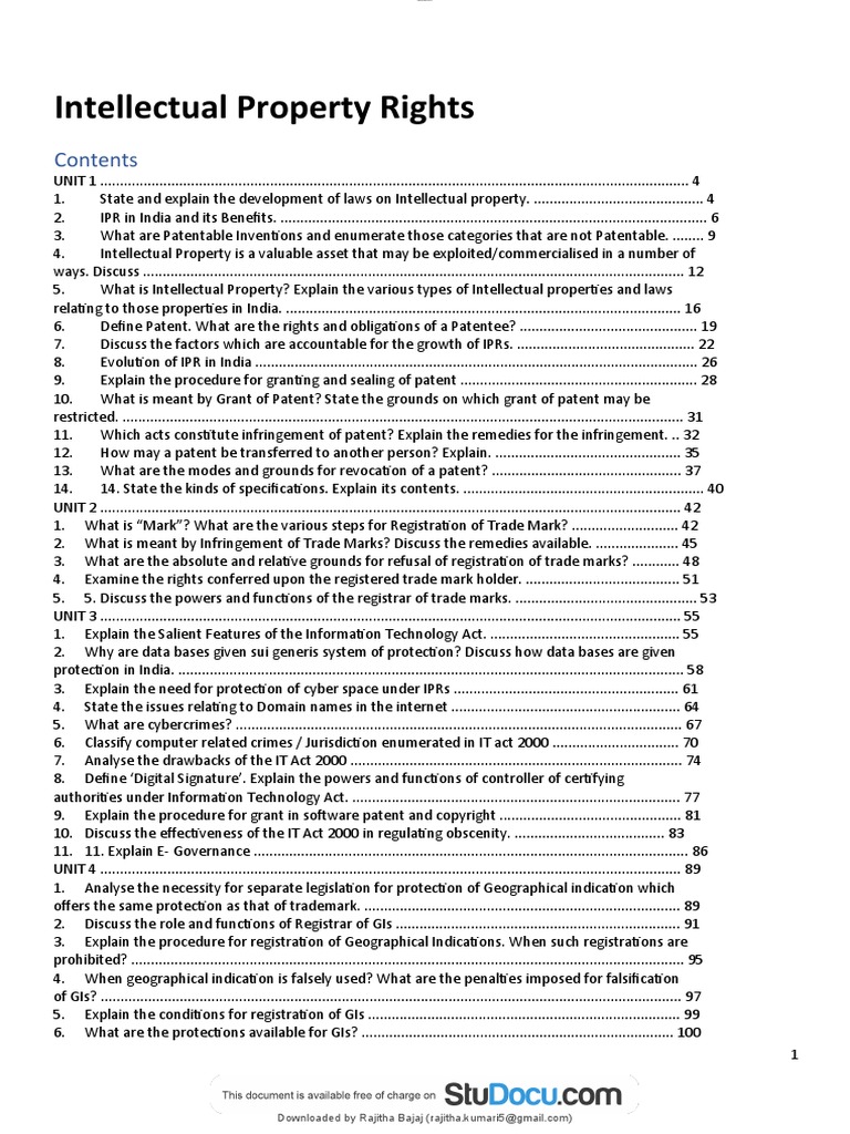 Ipr Notes | PDF | Patent | Intellectual Property