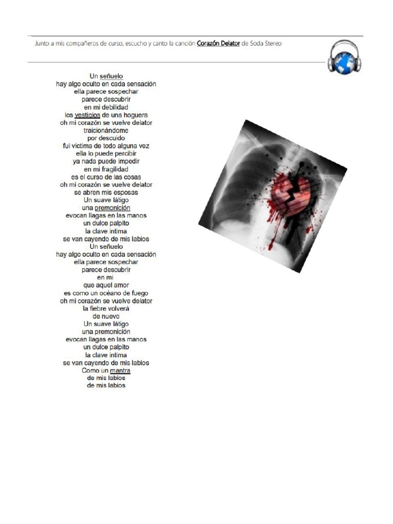 Letra de Canción Corazón Delator - Soda Stereo | PDF