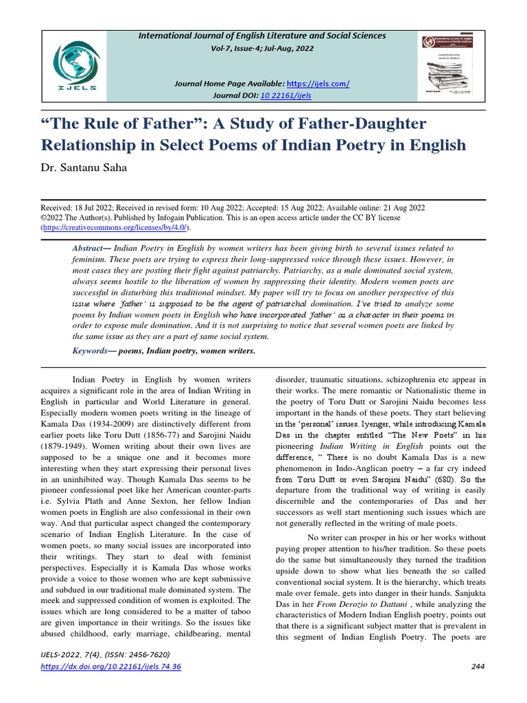 “The Rule of Father”: A Study of Father-Daughter Relationship in Select ...