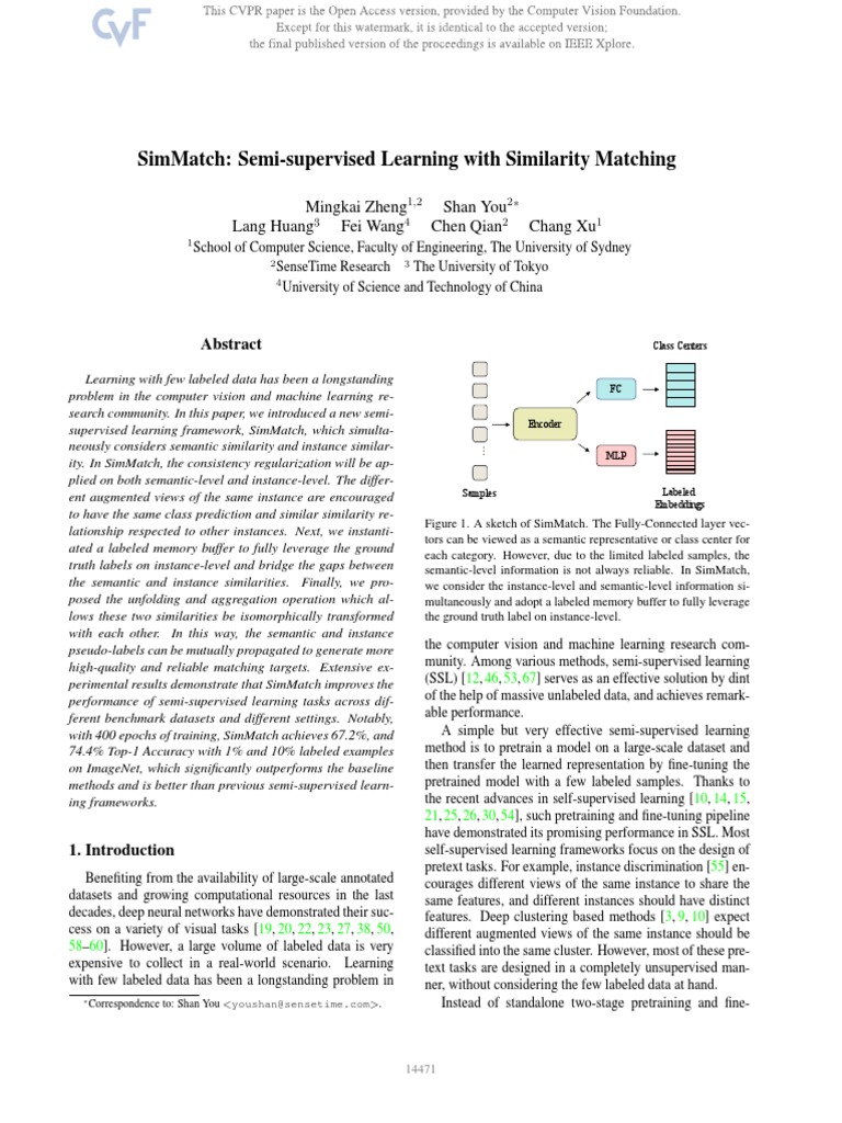 Zheng SimMatch Semi-Supervised Learning With Similarity Matching CVPR ...