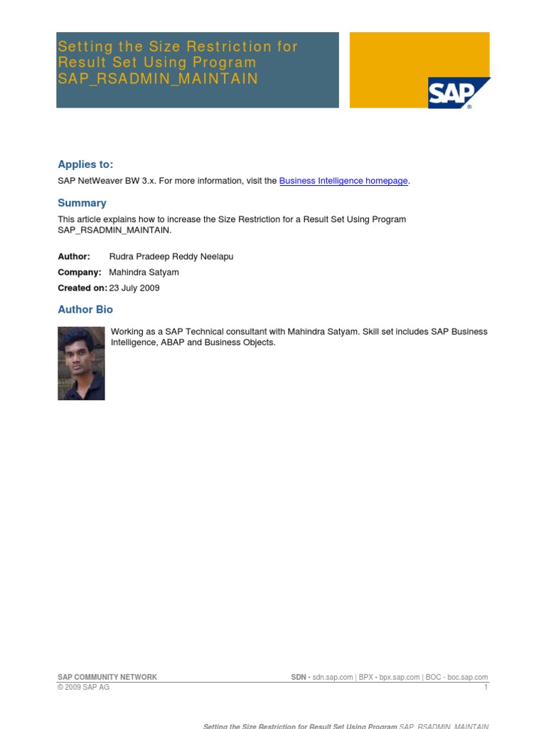 Sap Rsadmin Maintain | PDF | Parameter (Computer Programming) | Information Retrieval