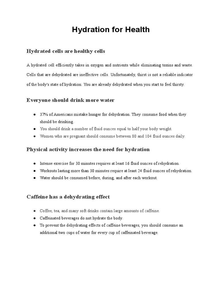 Hydration For Health | PDF | Self-Improvement | Wellness