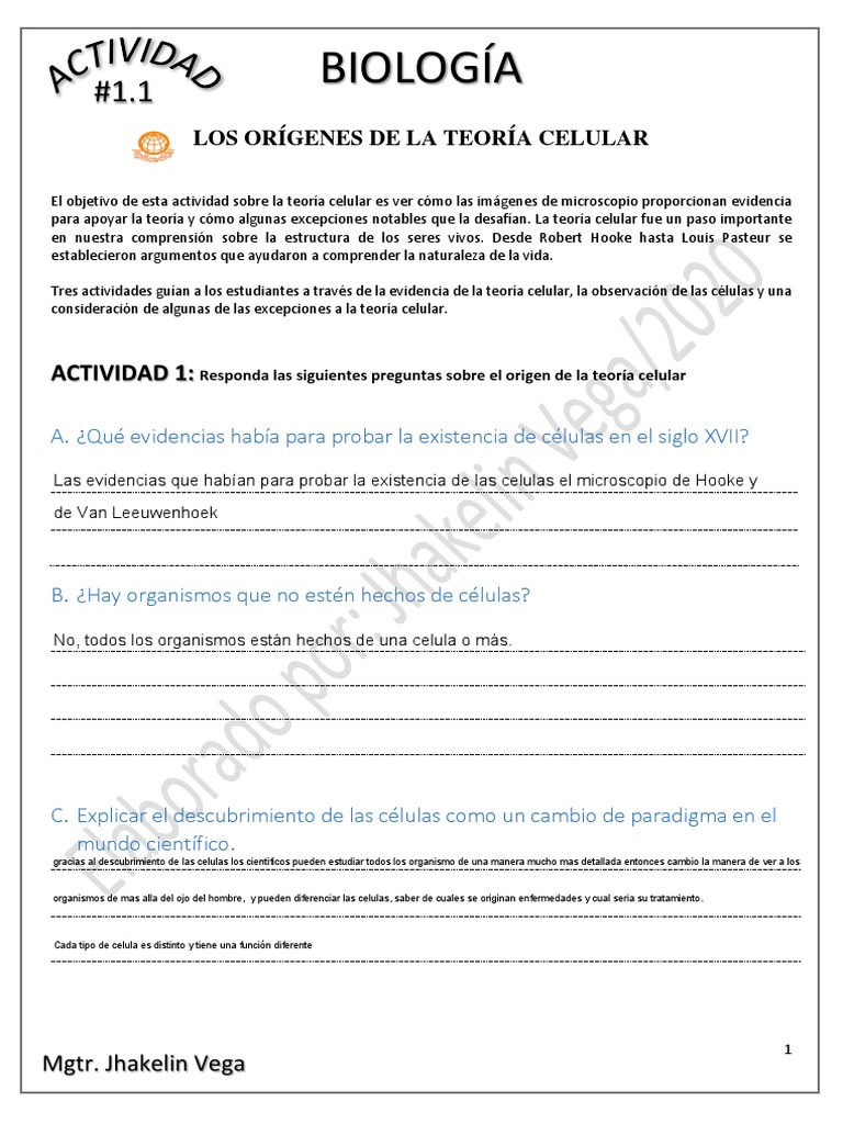 1.1 Los Origenes de La Teoría Celular Arianna Gonzalez | PDF | Biología ...